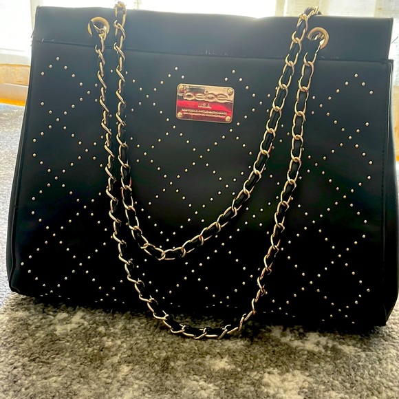bebe | Bags | Bebe Black And Gold Large Shoulder Bag | Poshmark